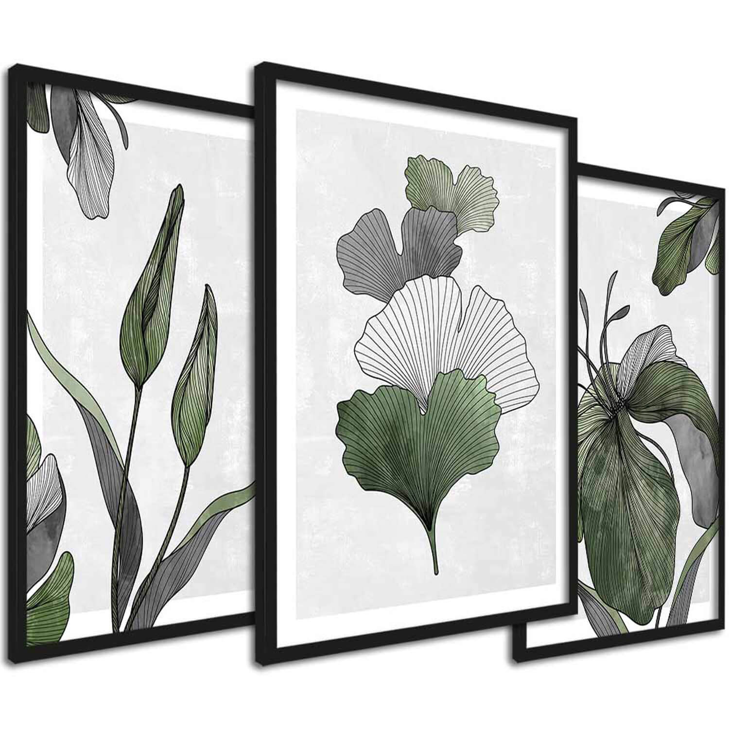 Zestaw 3 małych obrazów Botaniczne grafiki lisci - obrazy do salonu